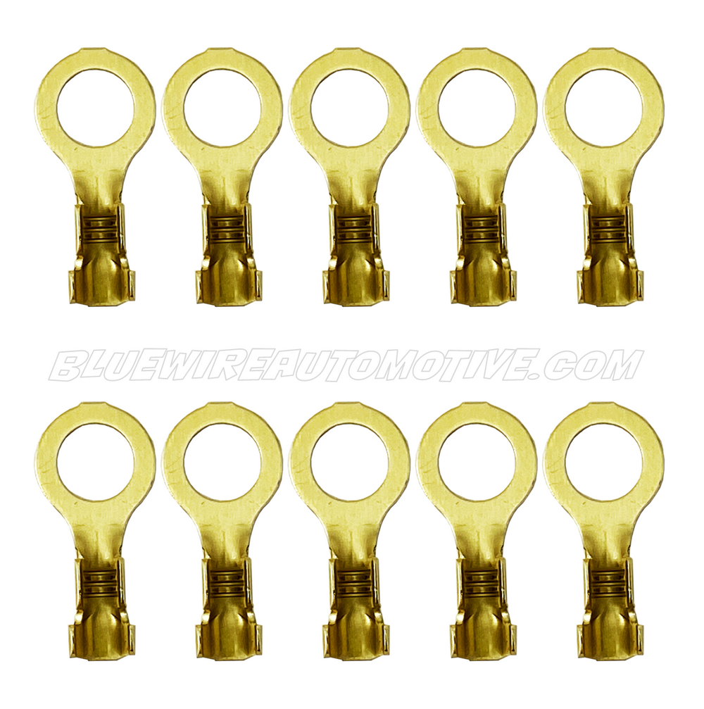 10 x UNIVERSAL UNINSULATED BRASS RING EYELET TERMINAL-6.3mm (1/4")-BWA| Bluewire Automotive