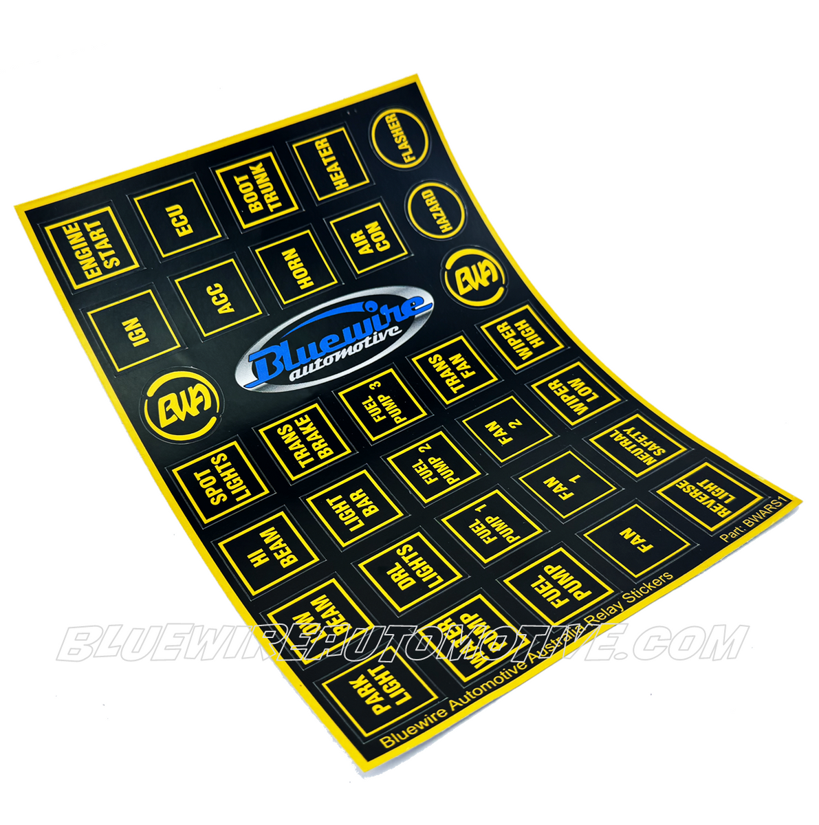 ASSORTED BLACK & AMBER RELAY LABEL STICKERS-BWARS1| Bluewire Automotive