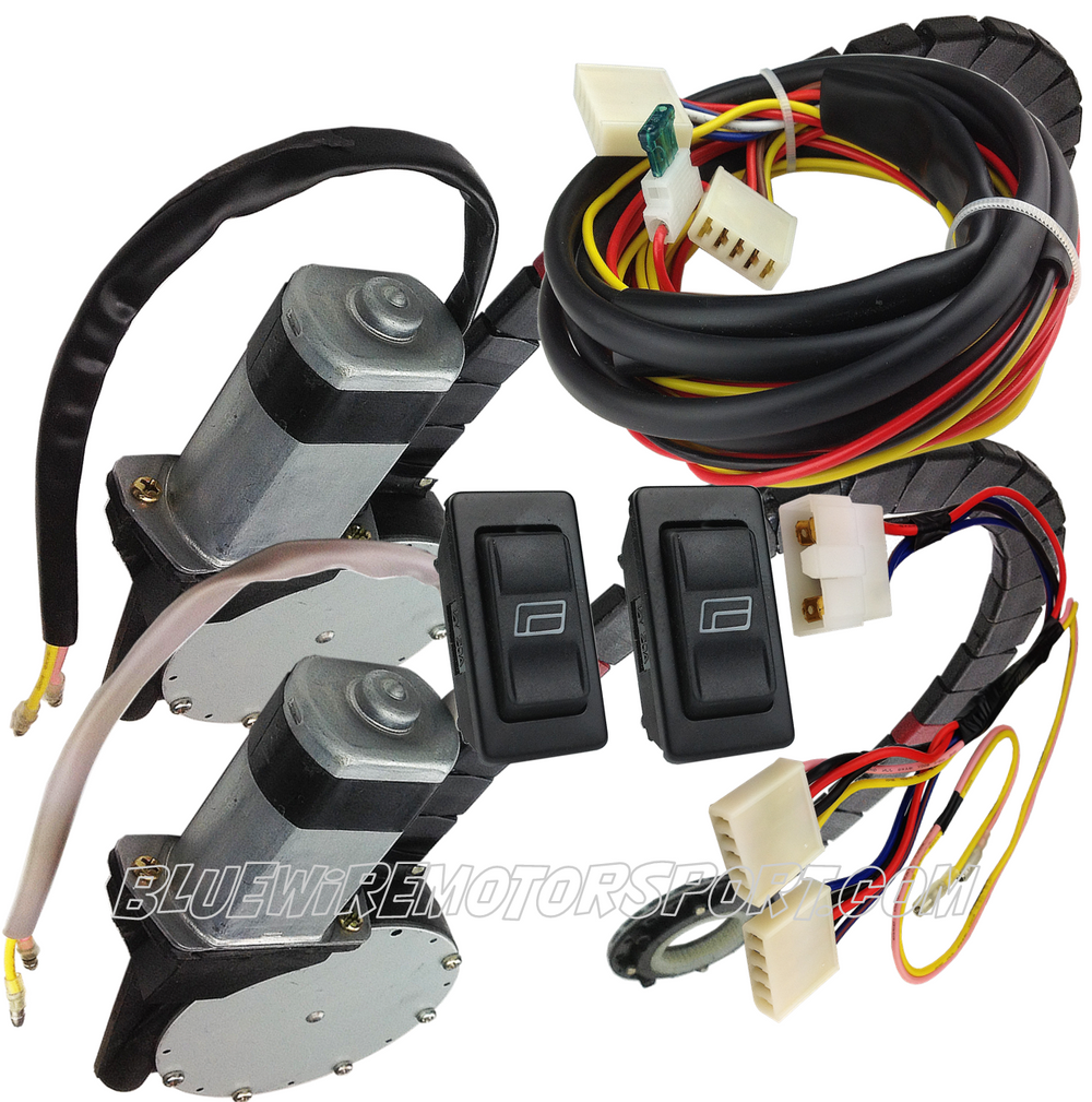 UNIVERSAL CURVED GLASS POWER WINDOW KIT + 2 SWITCH WIRE HARNESS - 2D ...